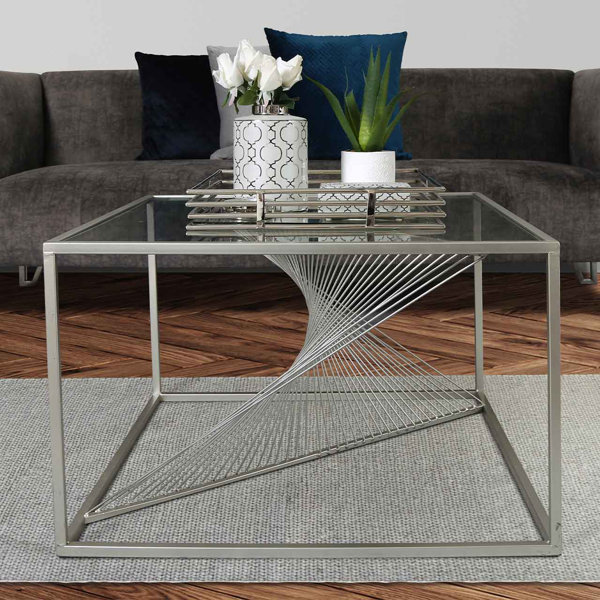 Mercury Row 71cm Slim CoffeeTable for Living Room Furniture Metal Centre Table with Glass Tabletop Reviews Wayfair.ie